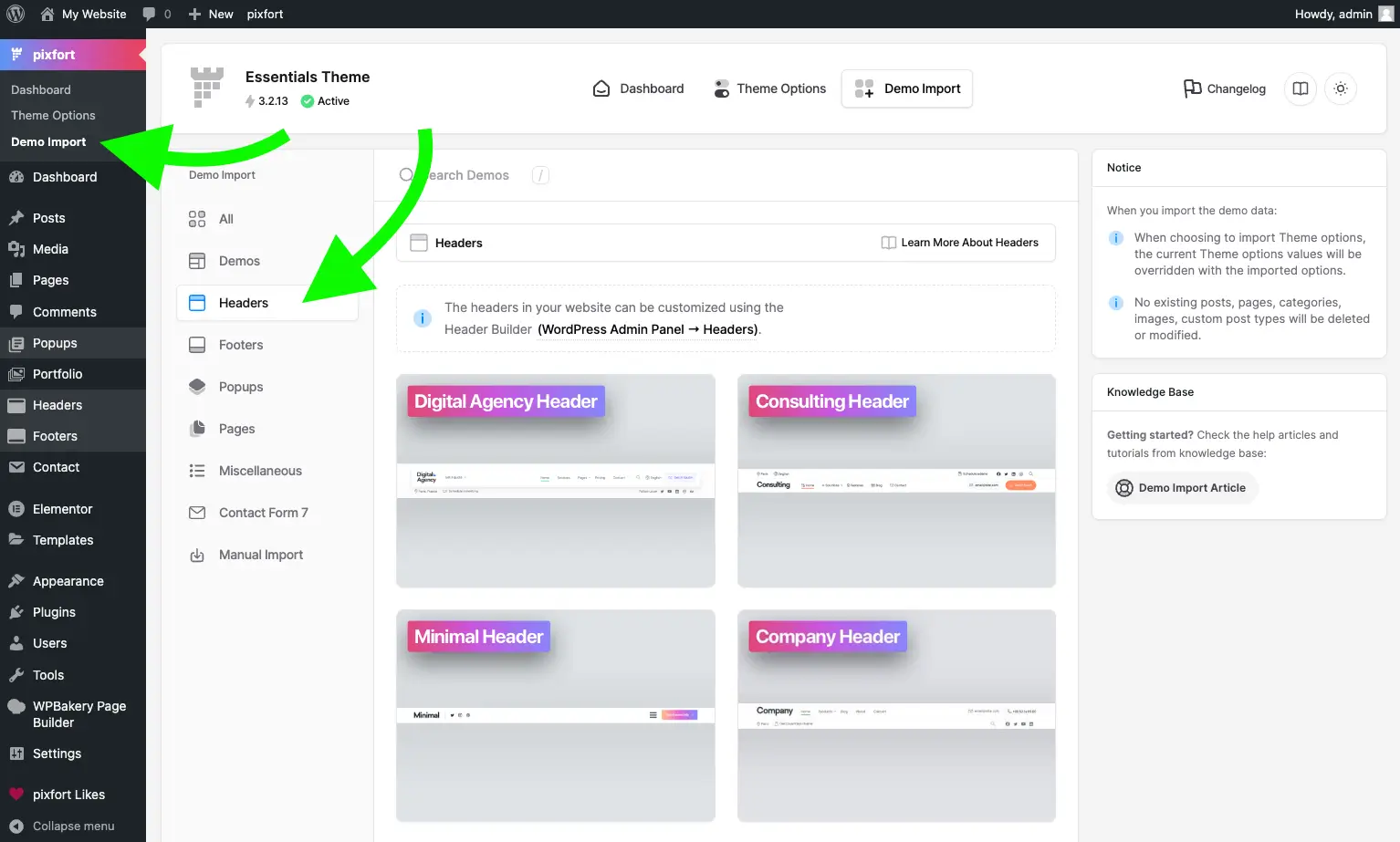 Creating website Header - Essentials Knowledge base