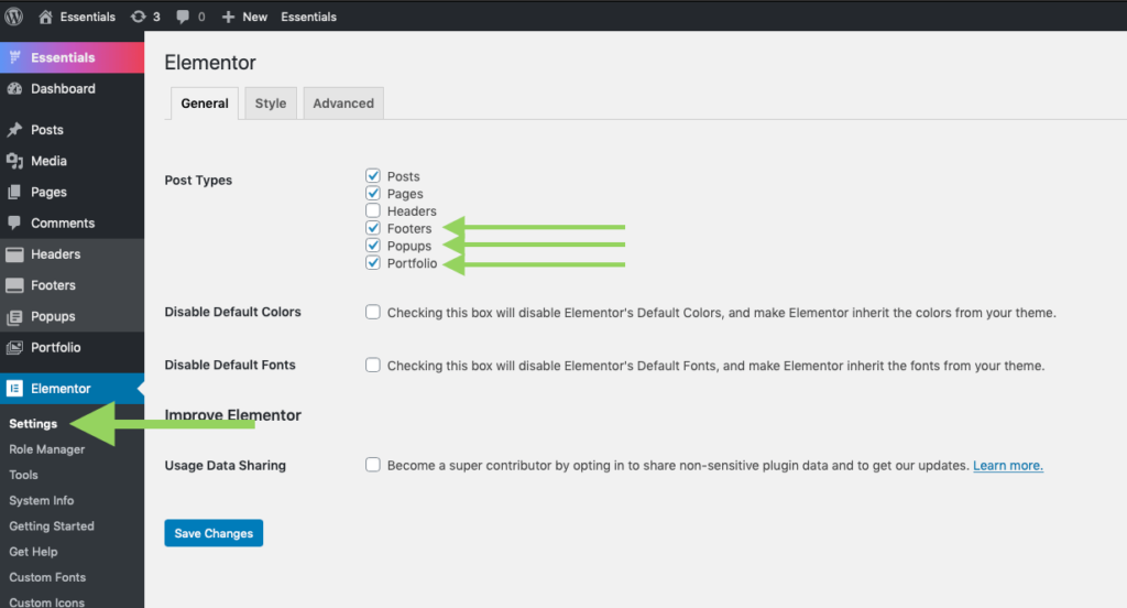 How to import Elementor demo content - Essentials Knowledge base