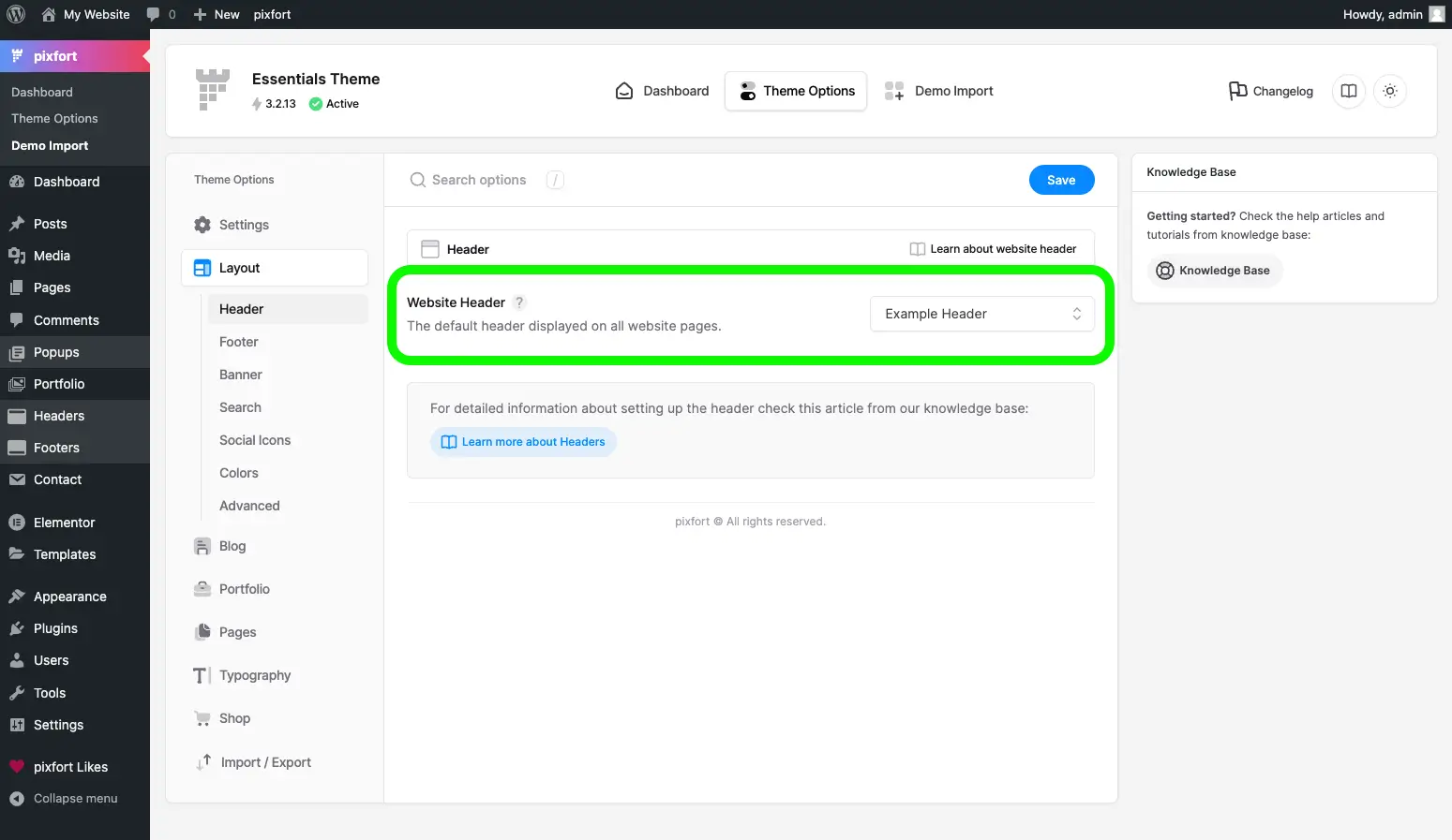 Creating website Header - Essentials Knowledge base