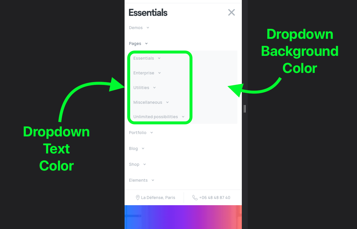 Change menu and dropdown colors - Essentials Knowledge base